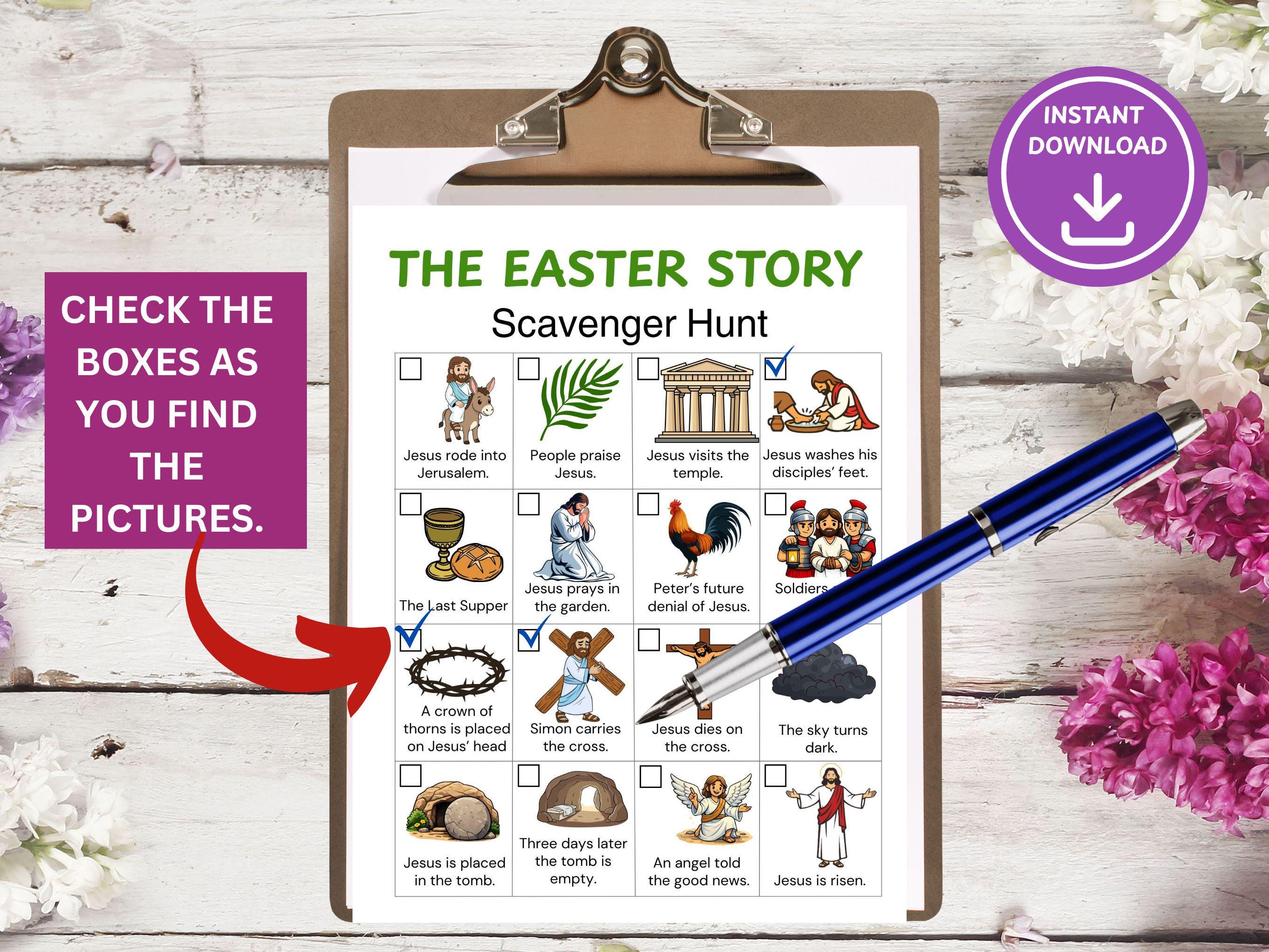 Easter Story Scavenger Hunt for Kids, Bible Story Cards, Resurrection ...