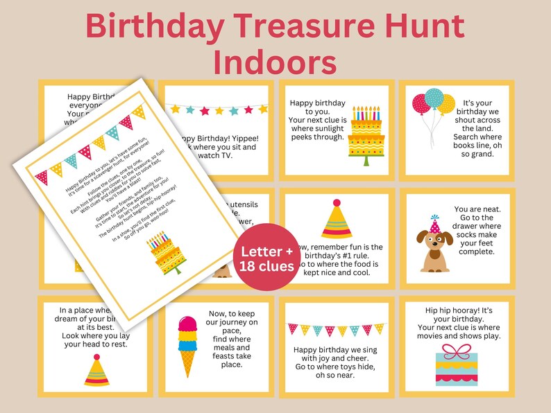 Birthday Scavenger Hunt for Kids Printable Birthday Treasure Hunt ...