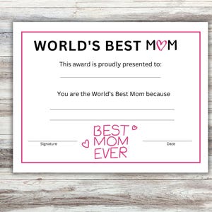 Mother's Day Certificate, Printable World's Best Mom Certificate ...