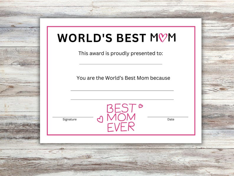 Mother's Day Certificate, Printable World's Best Mom Certificate ...