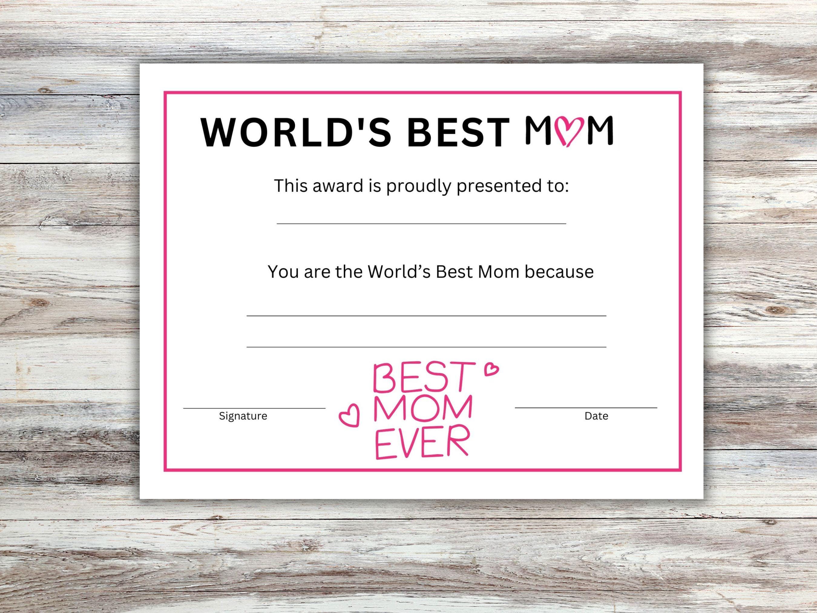 Mother's Day Certificate, Printable World's Best Mom Certificate ...