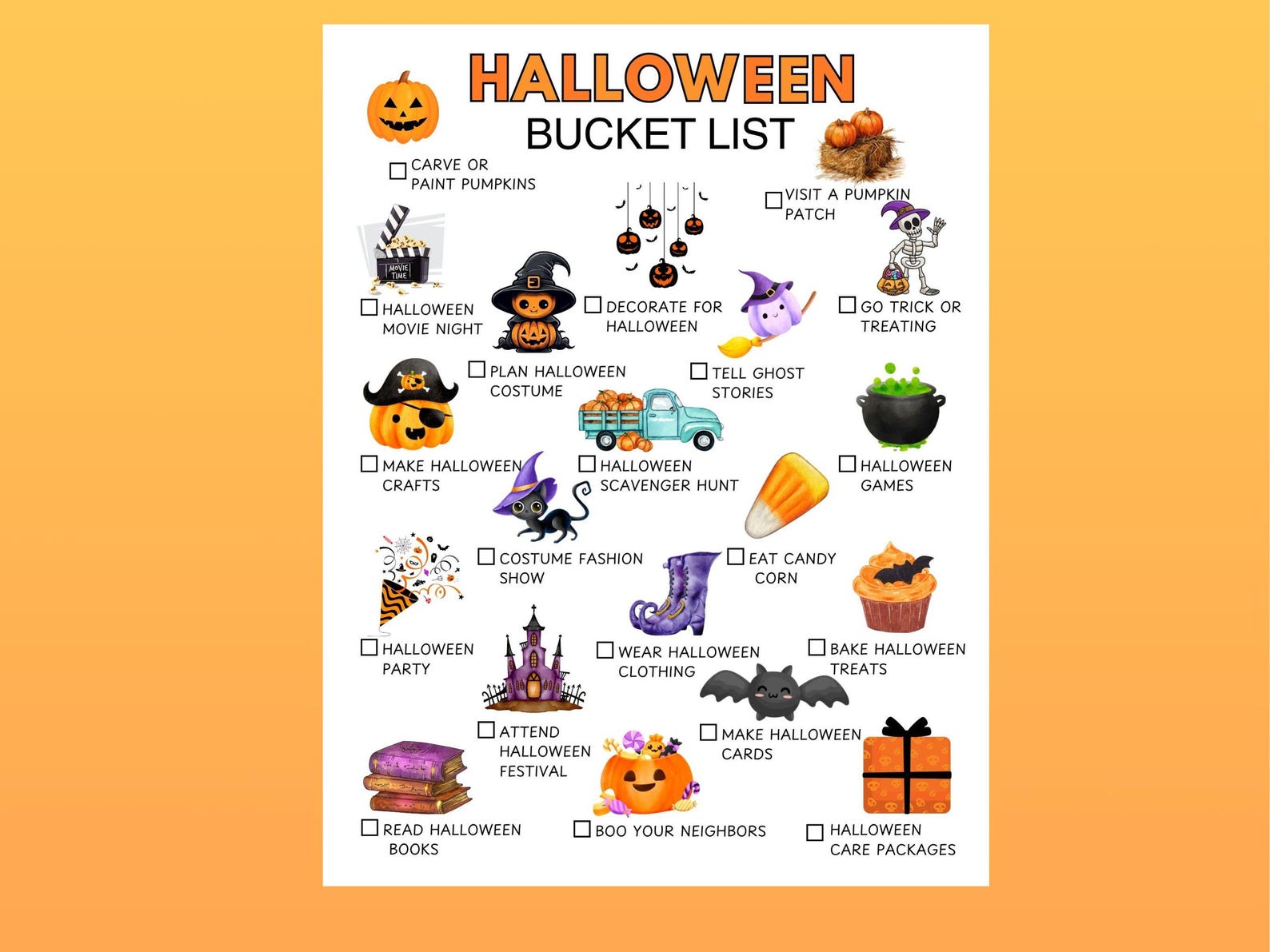Halloween Bucket List Printable: Family Activities Checklist (digital ...