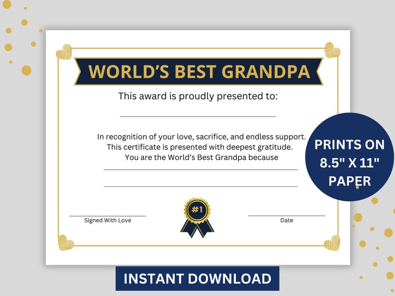 World's Best Grandpa Certificate, Gift for Grandpa From Grandkids ...