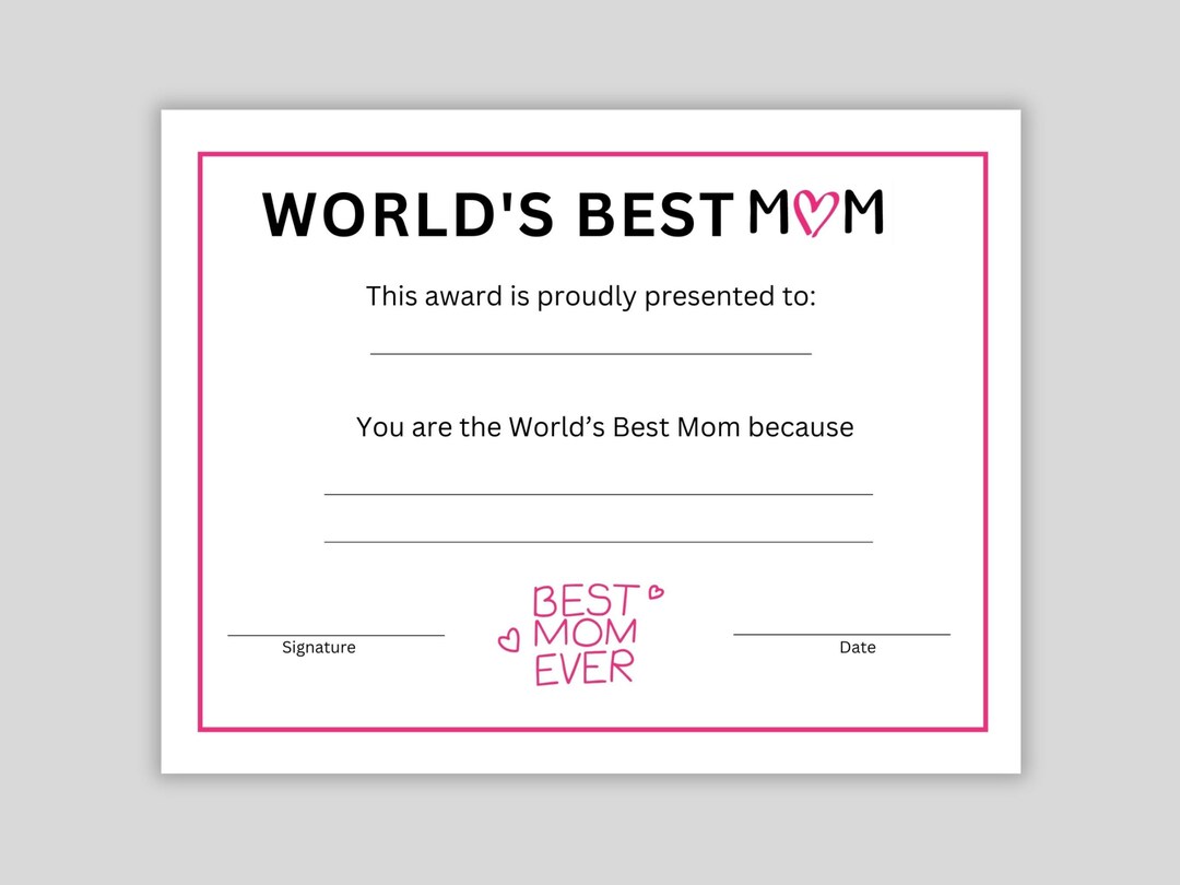 Mother's Day Certificate, Printable World's Best Mom Certificate ...
