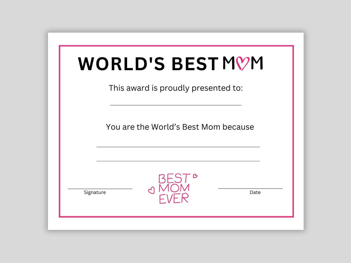 Mother's Day Certificate, Printable World's Best Mom Certificate ...