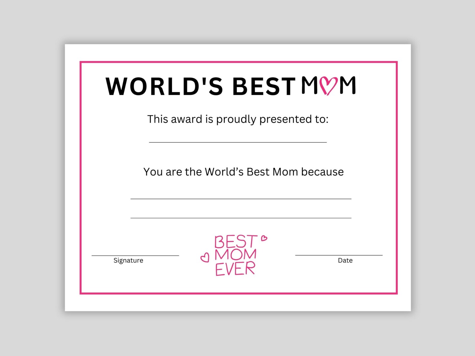 Mother's Day Certificate, Printable World's Best Mom Certificate ...