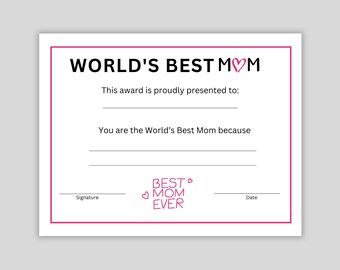 Mother's Day Certificate, Printable World's Best Mom Certificate ...