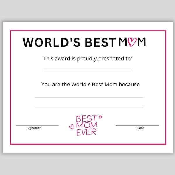 Mother's Day Certificate, Printable World's Best Mom Certificate ...