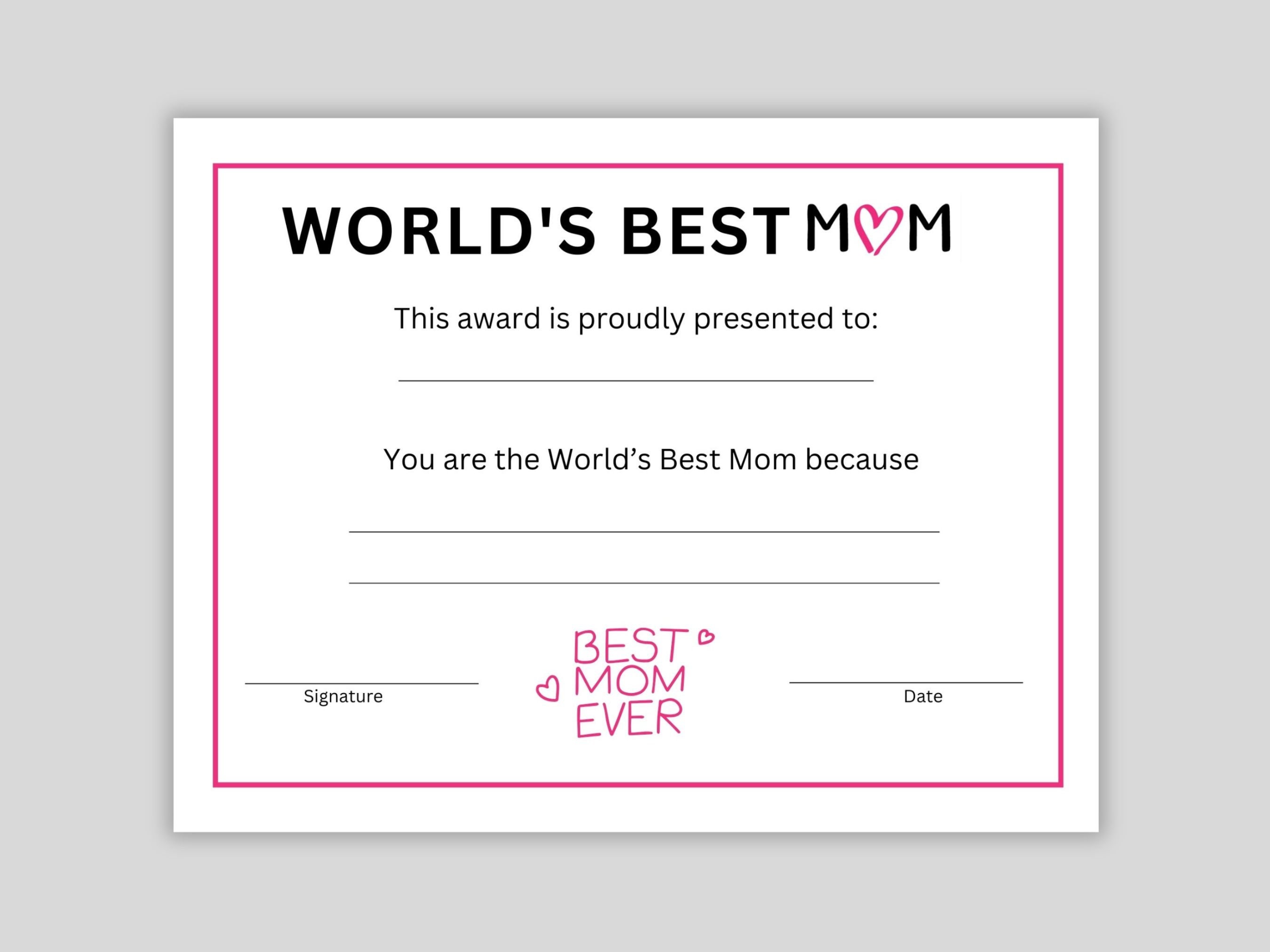 Mother's Day Certificate, Printable World's Best Mom Certificate ...