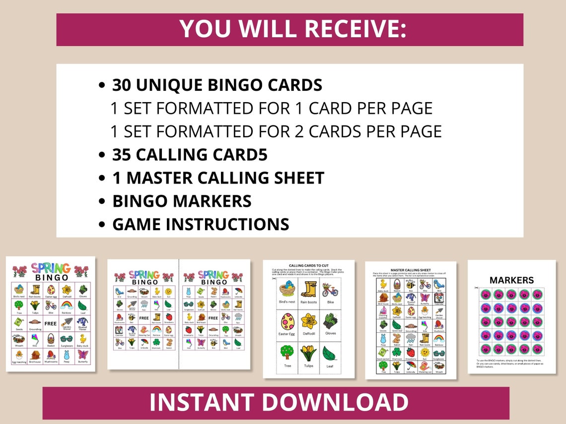 Spring Bingo Game Printable Springtime Bingo, Easter Bingo, 30 Spring ...