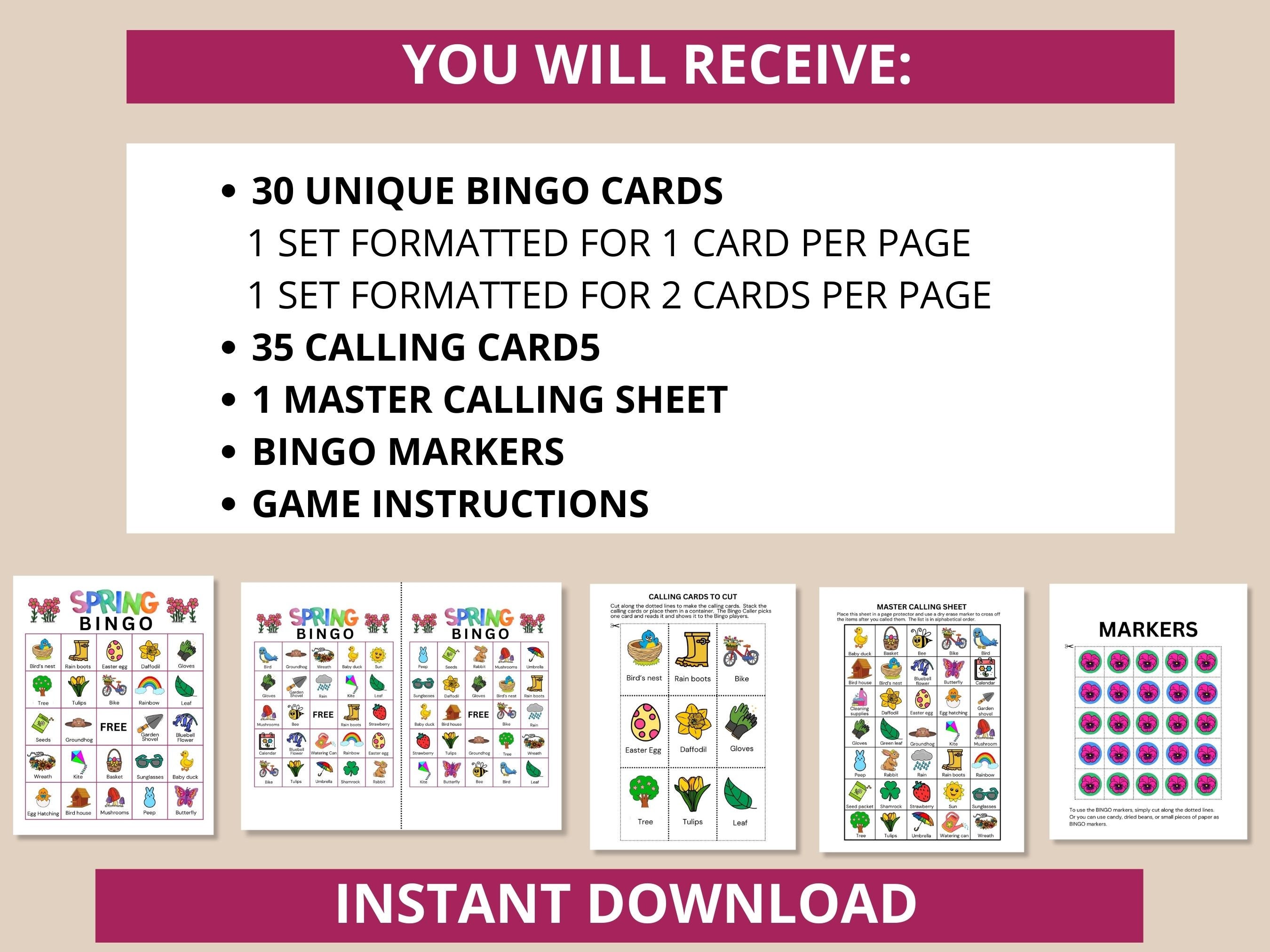 Spring Bingo Game Printable Springtime Bingo, Easter Bingo, 30 Spring ...