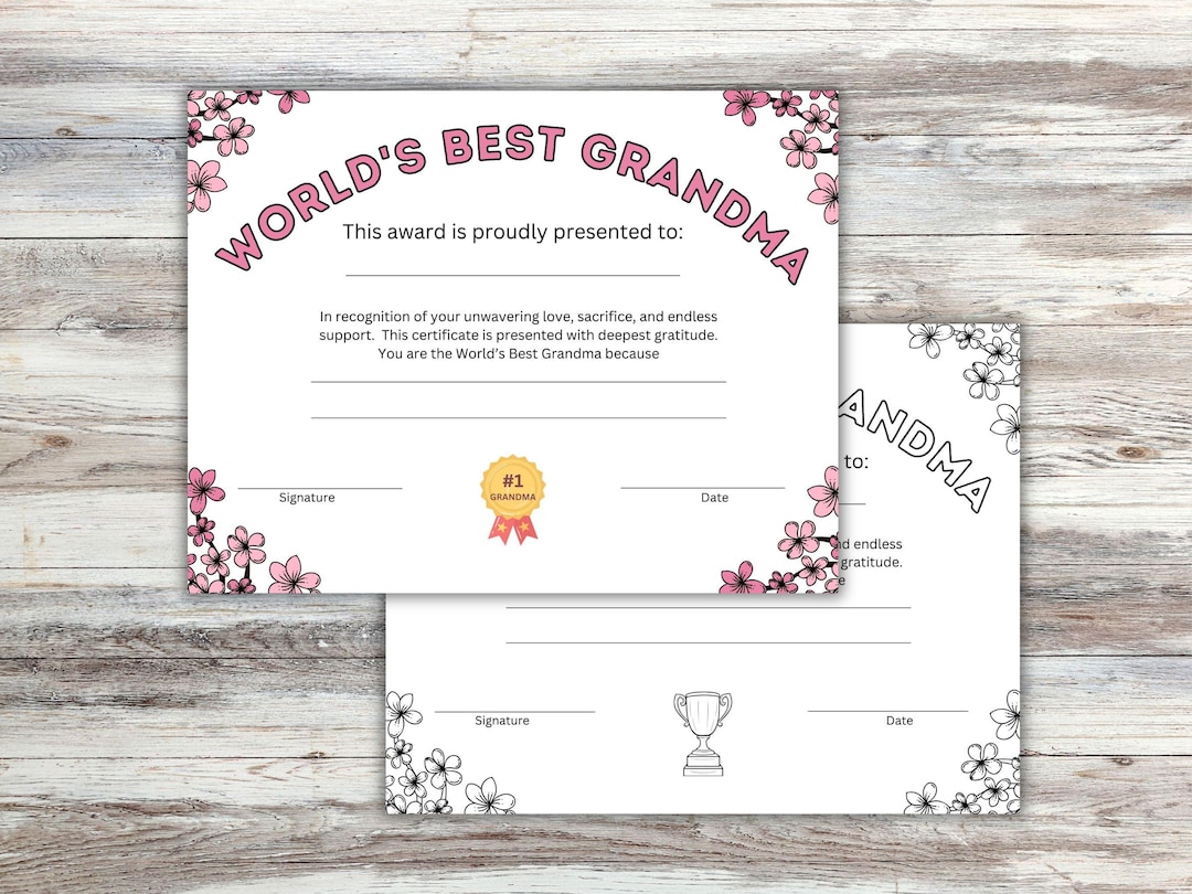 World's Best Grandma Certificate, Grandparent's Day Gift, Mother's Day ...