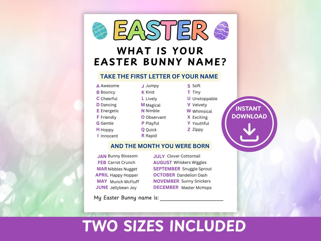 What’s Your Easter Bunny Name Game | Printable Easter Party Game ...