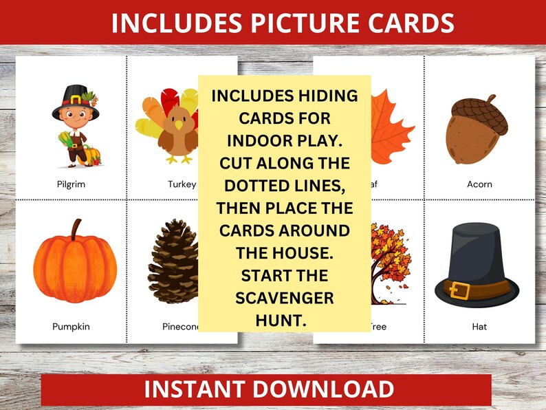 Thanksgiving Scavenger Hunt Printable, Thanksgiving Game, Picture Cards ...