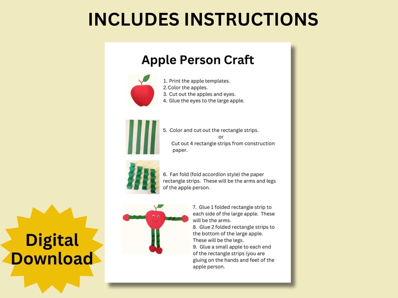 Apple Person Craft for Kids, Printable Fall Craft for Kids, Fall ...