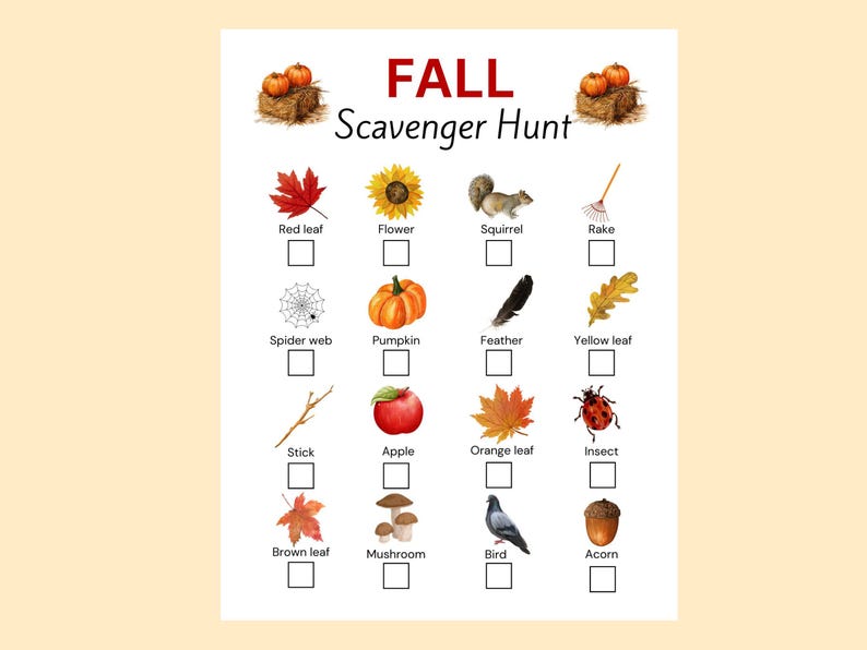 Fall Scavenger Hunt, Autumn Scavenger Hunt, Printable Fall Scavenger ...