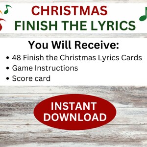 Christmas Carol Lyric Game: Printable Holiday Party Activity (PDF) - Etsy