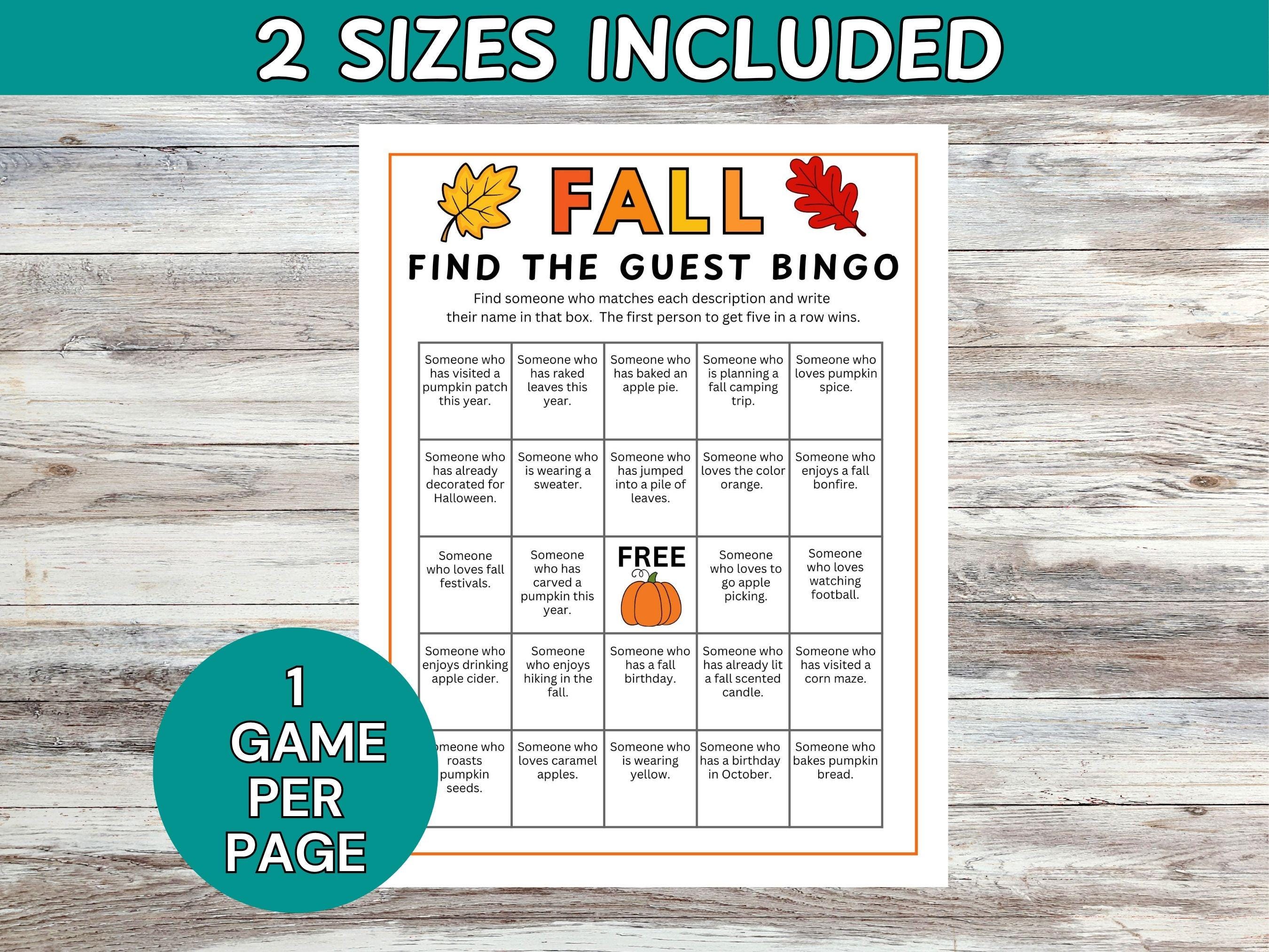 Fall Themed Find the Guest Bingo Game, Printable Ice Breaker Activity ...
