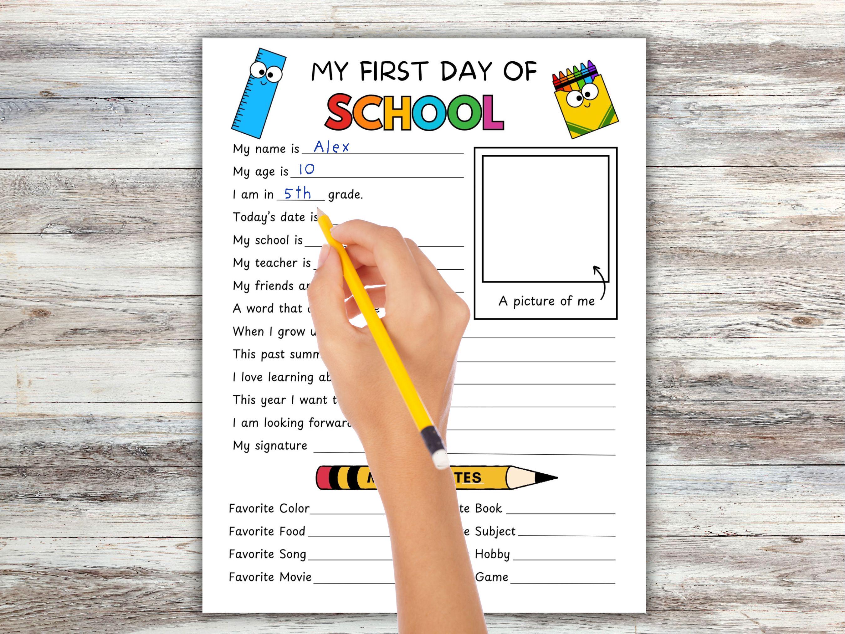 First Day of School Interview: Printable Questionnaire (PDF Download - Etsy