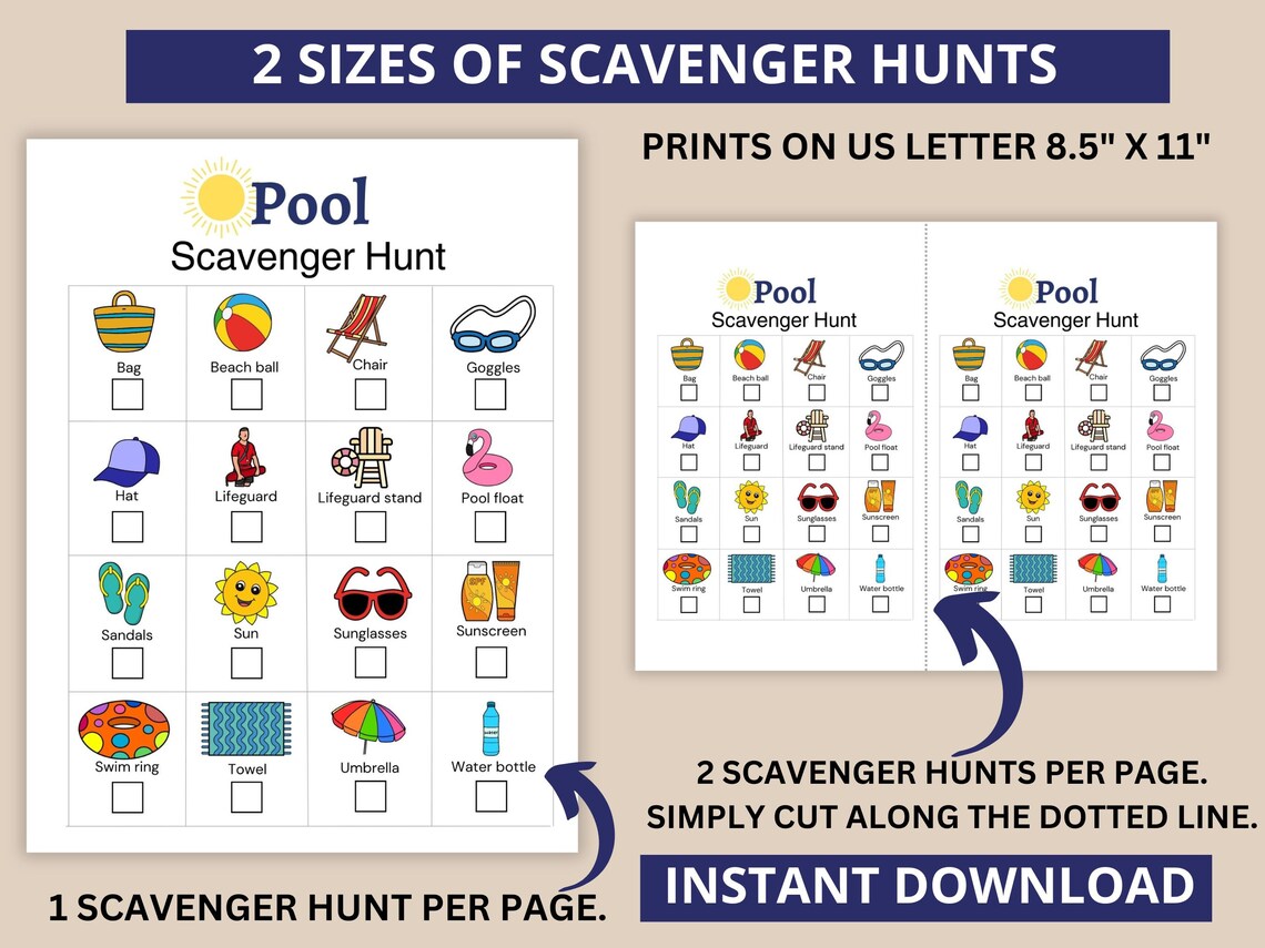 Pool Scavenger Hunt, Summer Scavenger Hunt, Printable Pool Party ...