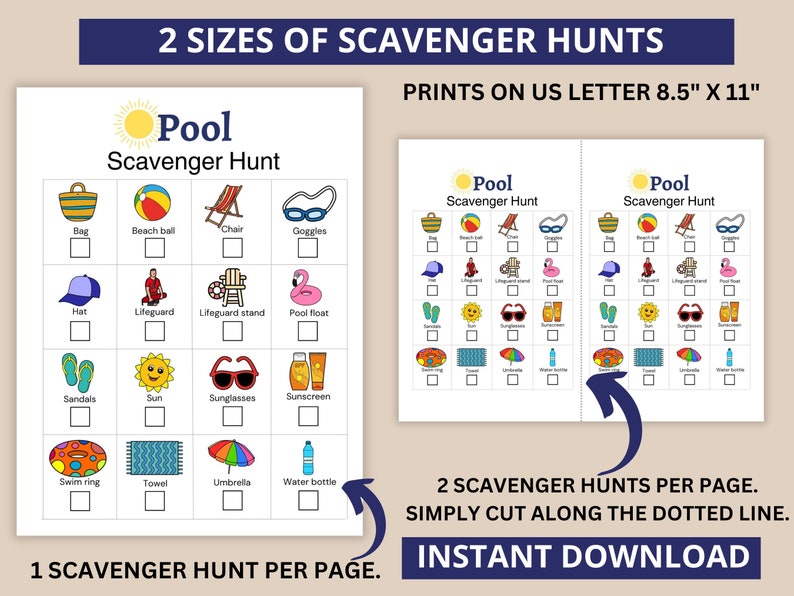 Pool Scavenger Hunt, Summer Scavenger Hunt, Printable Pool Party ...