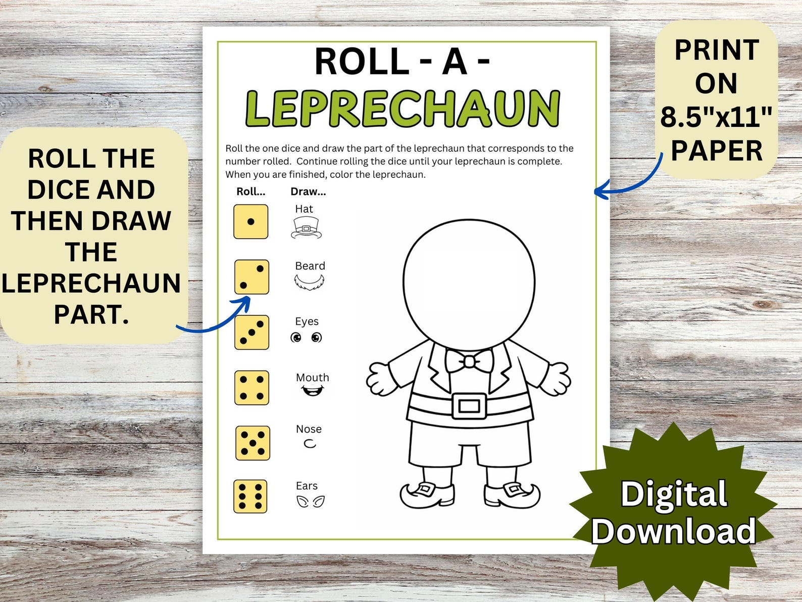 Roll a Leprechaun Game, St. Patrick's Day Activity - Etsy