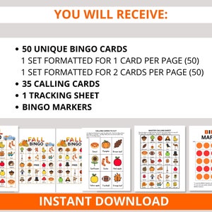 Fall Bingo Game 50 Fall Bingo Cards Fall Activity for Kids Printable ...