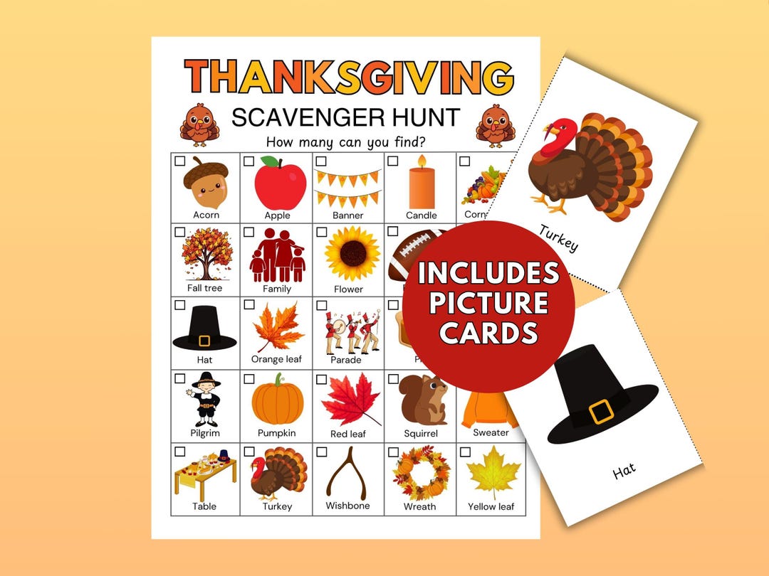 Thanksgiving Scavenger Hunt: Picture Card Game (printable) - Etsy