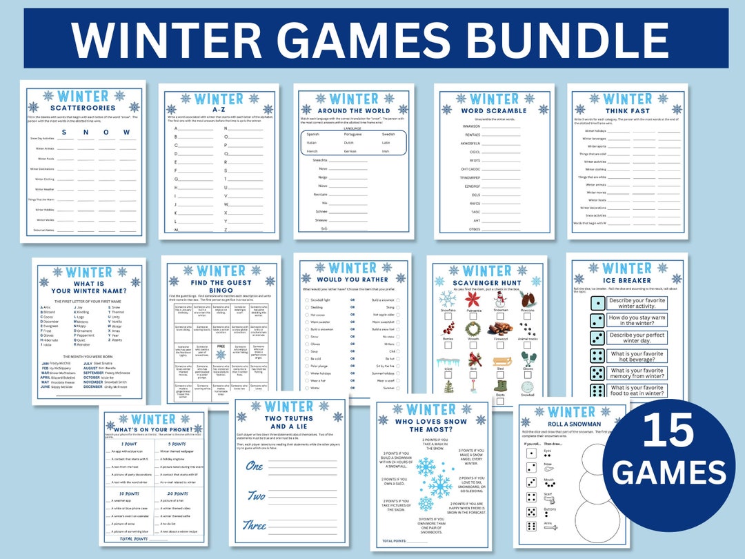 Winter Games Bundle Printable Winter Party Games Winter Activities Snow ...