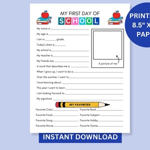 Printable First Day of School Questionnaire, First Day of School ...