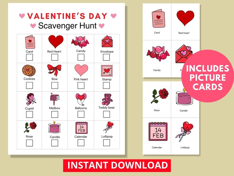 Valentine's Day Scavenger Hunt Printable Valentine's Day Game for Kids ...