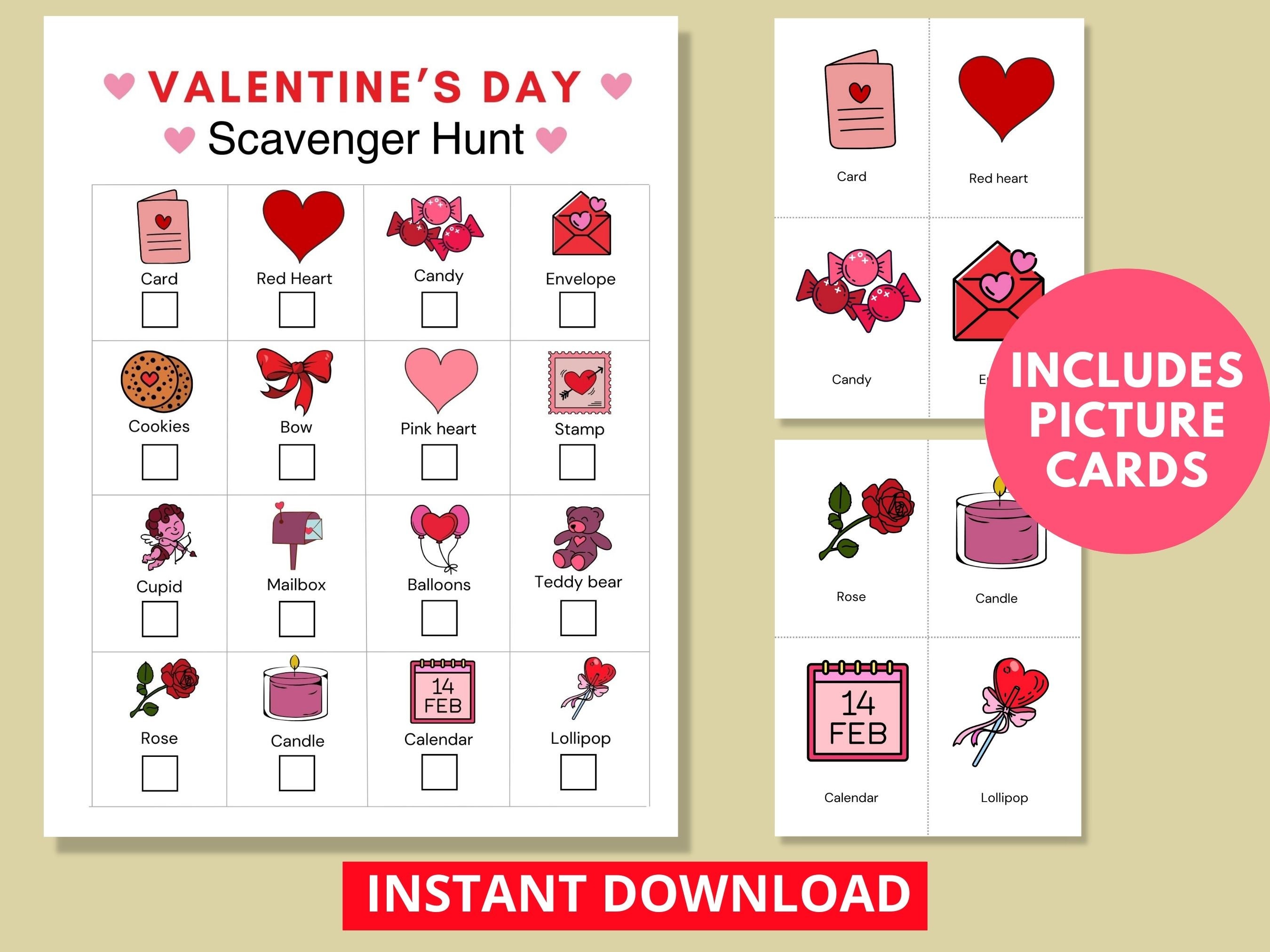 Valentine's Day Scavenger Hunt Printable Valentine's Day Game for Kids ...
