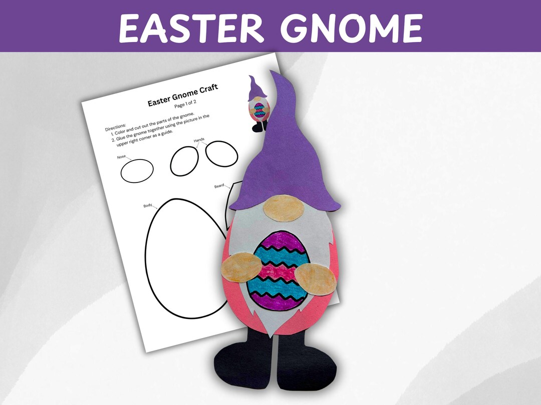 Printable Easter Gnome Craft: Kids Coloring Activity (PDF) - Etsy