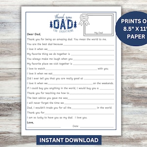Father's Day Printable Letter, Father's Day Gift From Kids, Father's ...