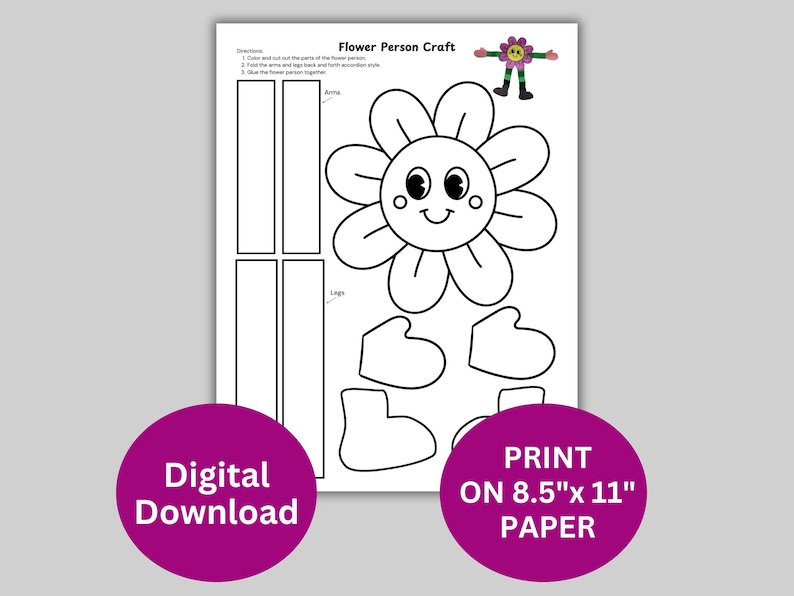 Flower Person Craft: Printable Coloring Kids Craft (PDF Pattern) - Etsy