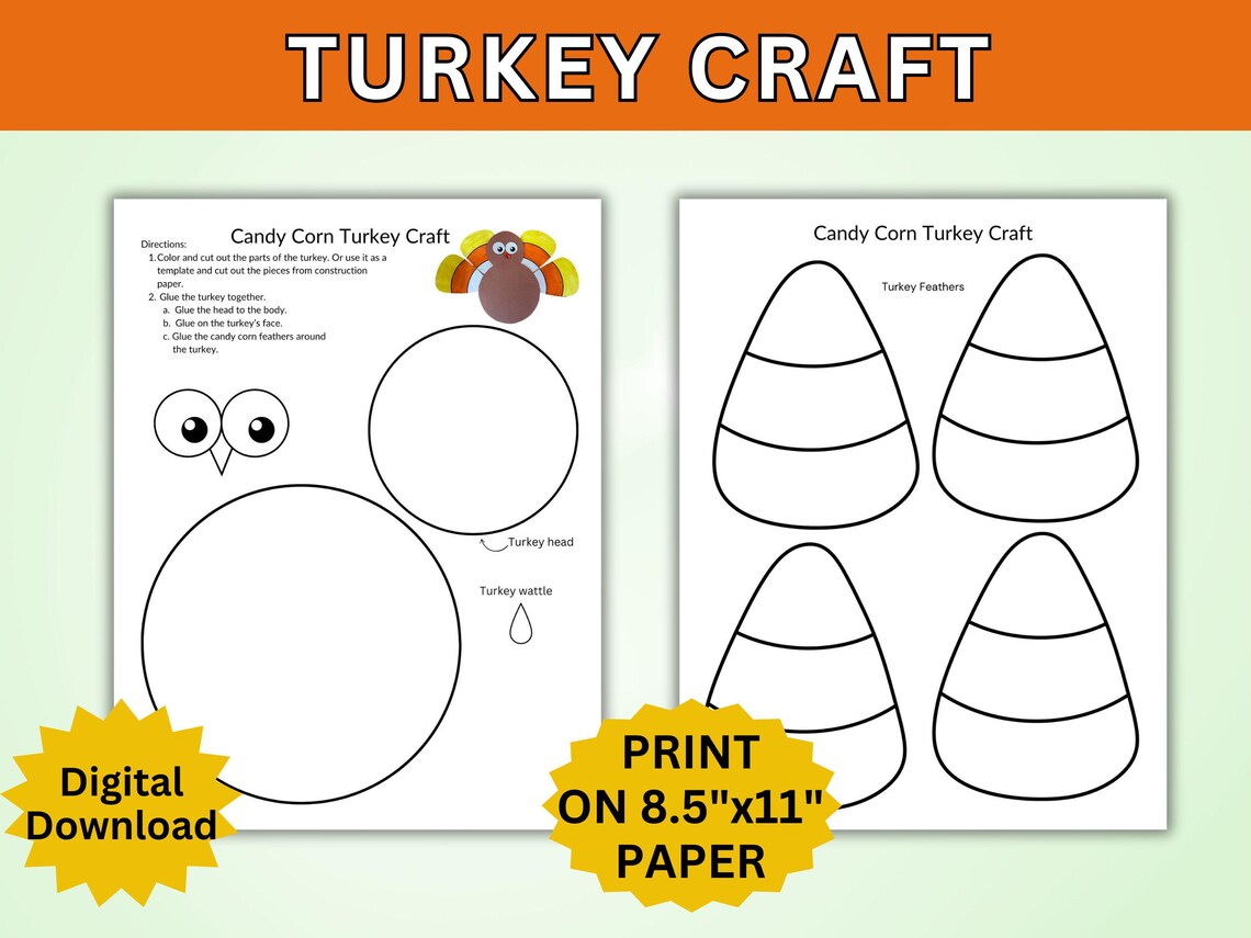 Candy Corn Turkey Craft: Printable Thanksgiving Activity (digital ...
