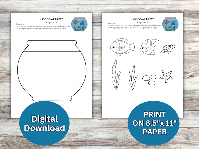 Fishbowl Craft for Kids: Printable Ocean Animal Cut & Paste (PDF ...