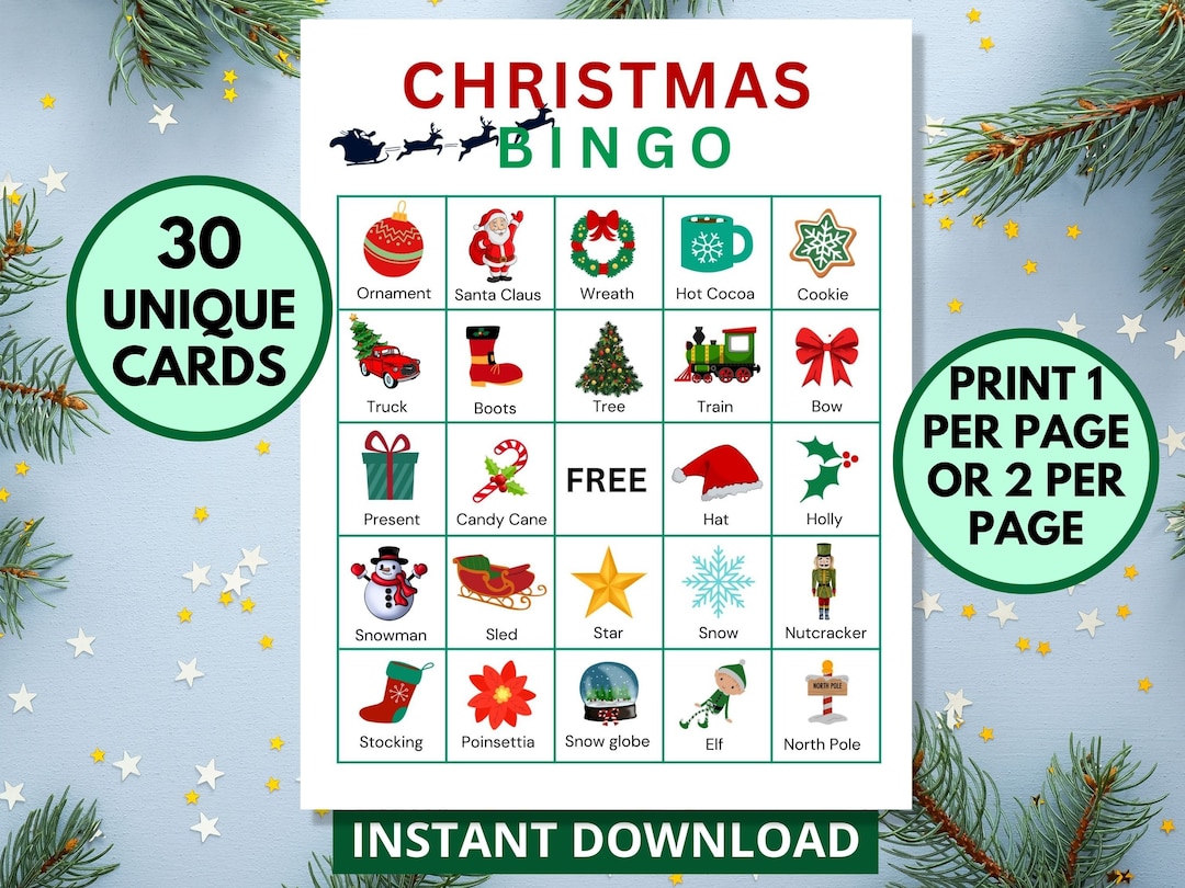 Christmas Bingo Printable 30 Unique Holiday Bingo Cards Christmas Games ...