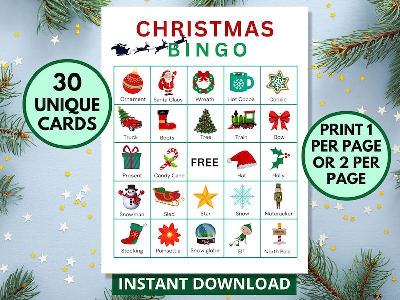 Christmas Bingo Printable 30 Unique Holiday Bingo Cards Christmas Games ...