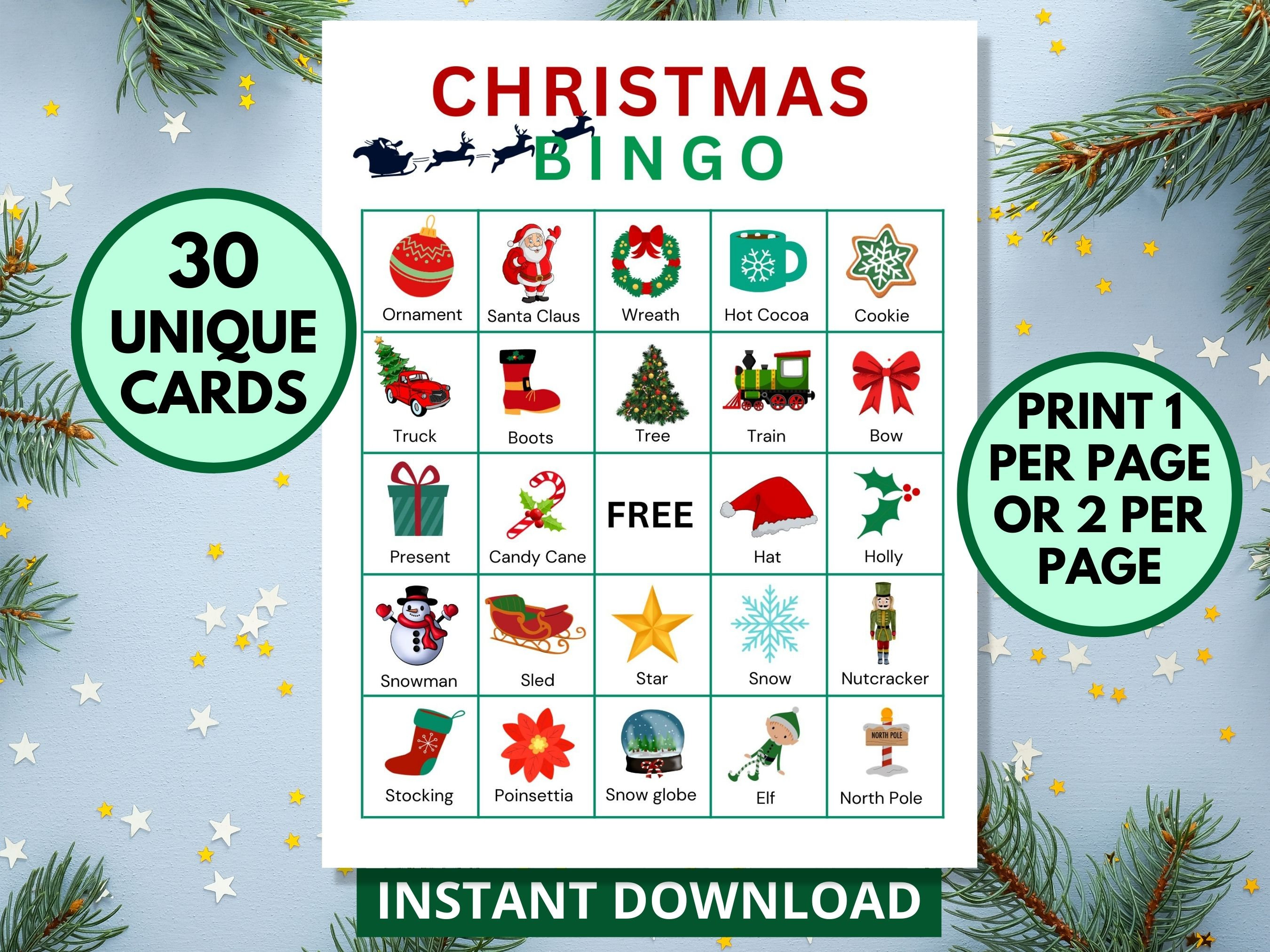 Christmas Bingo Printable 30 Unique Holiday Bingo Cards Christmas Games ...