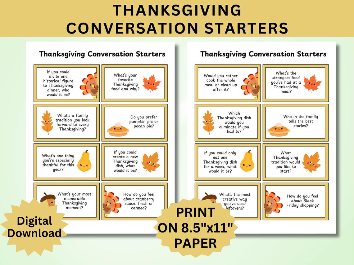 Thanksgiving Conversation Starter Cards: Holiday Dinner Activity (PDF ...