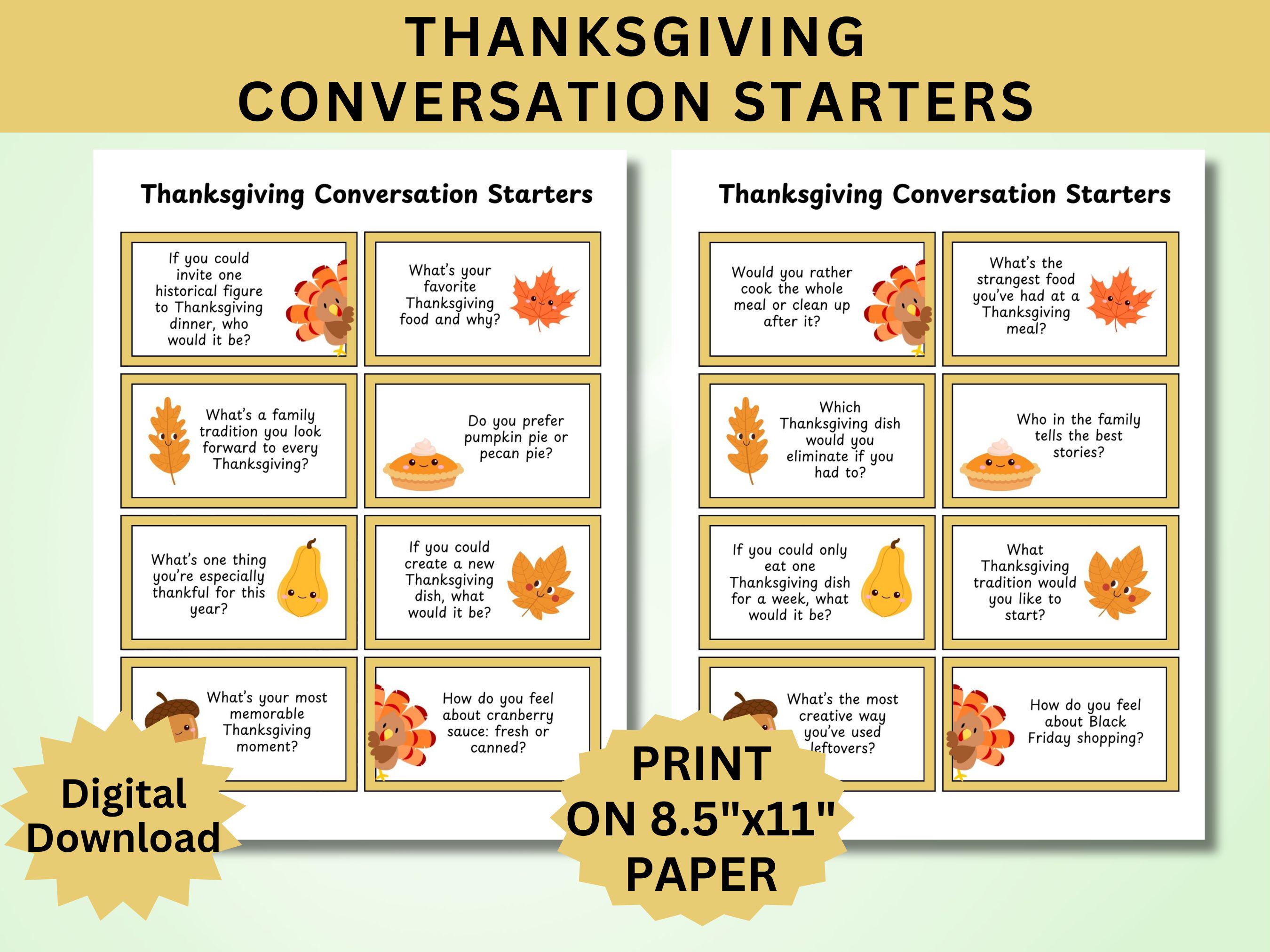 Thanksgiving Conversation Starter Cards: Holiday Dinner Activity (PDF ...