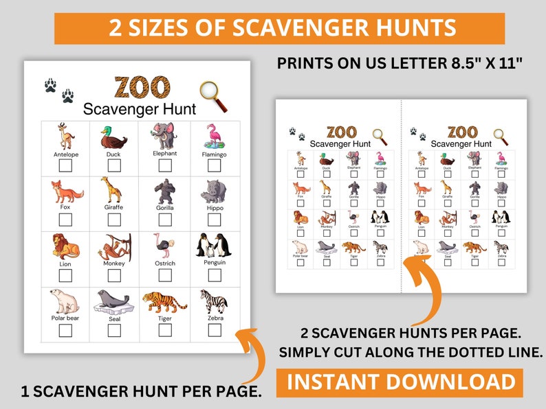 Zoo Scavenger Hunt, Printable Zoo Treasure Hunt, Animal Scavenger Hunt ...
