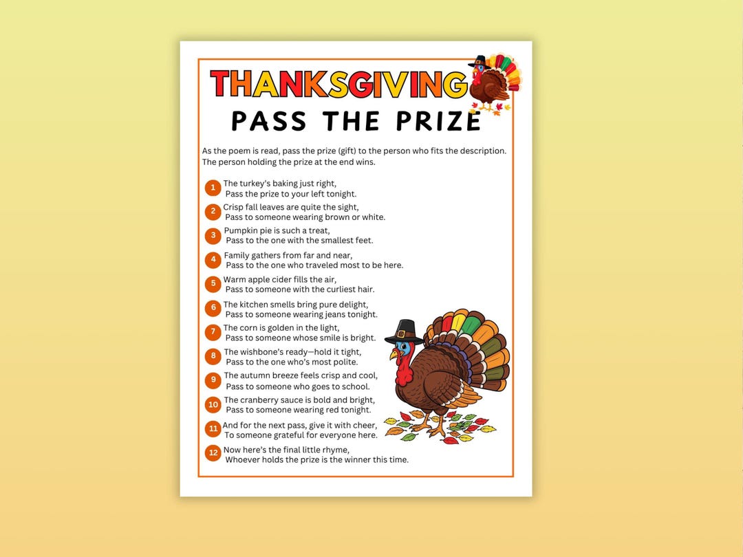 Thanksgiving Pass the Prize Game, Fun Family and Party Activity - Etsy ...