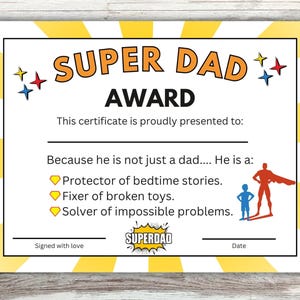 World's Best Dad Certificate, Super Dad Award, Father's Day Certificate ...