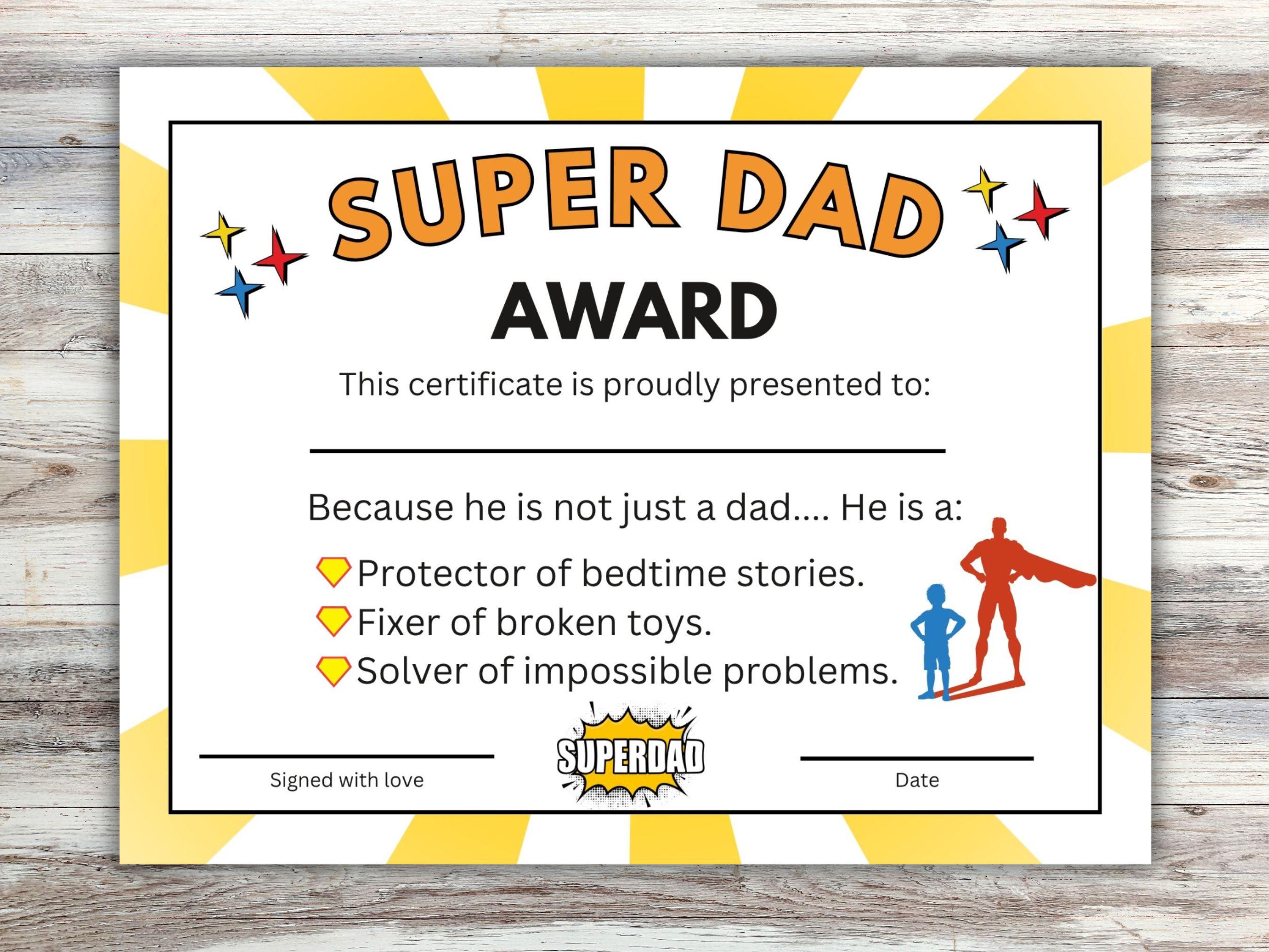 World's Best Dad Certificate, Super Dad Award, Father's Day Certificate ...
