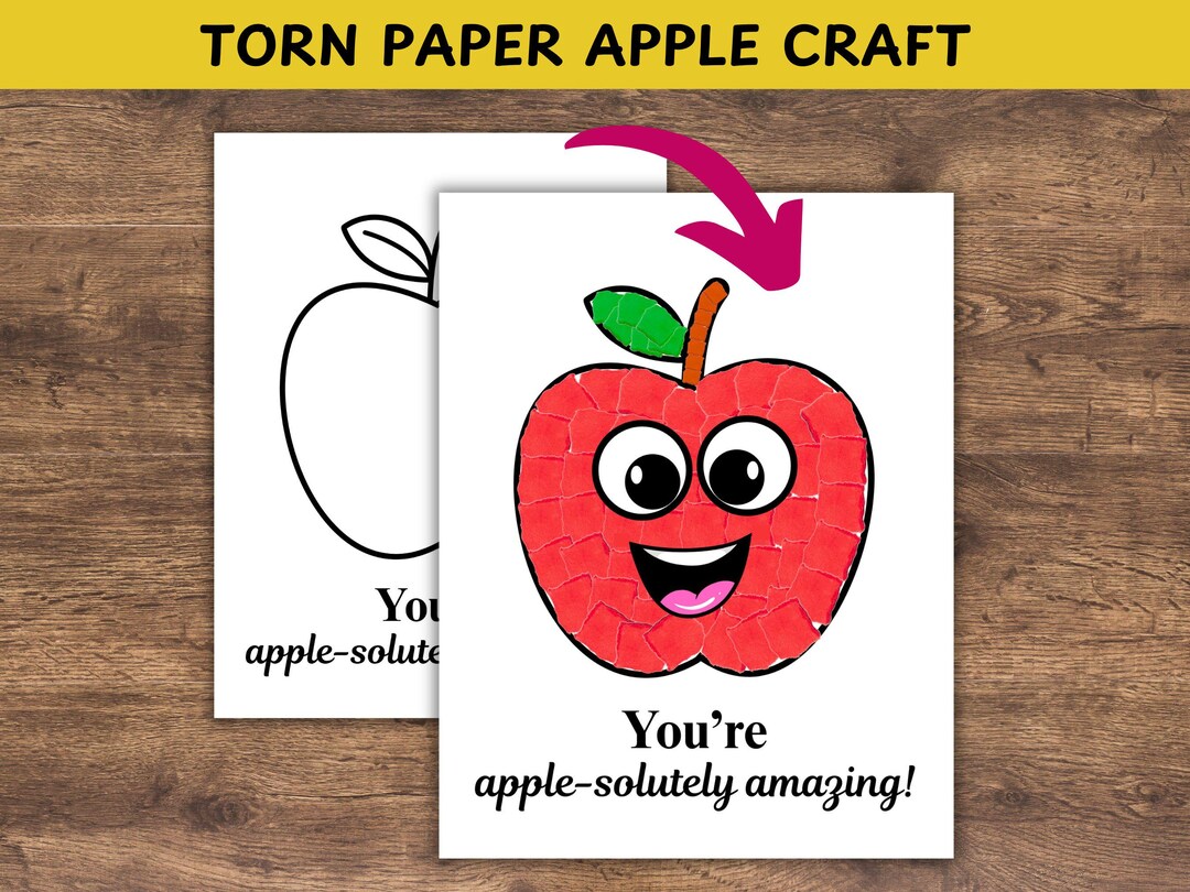 Torn Paper Apple Craft: Fall Activity, Preschool Template (digital ...
