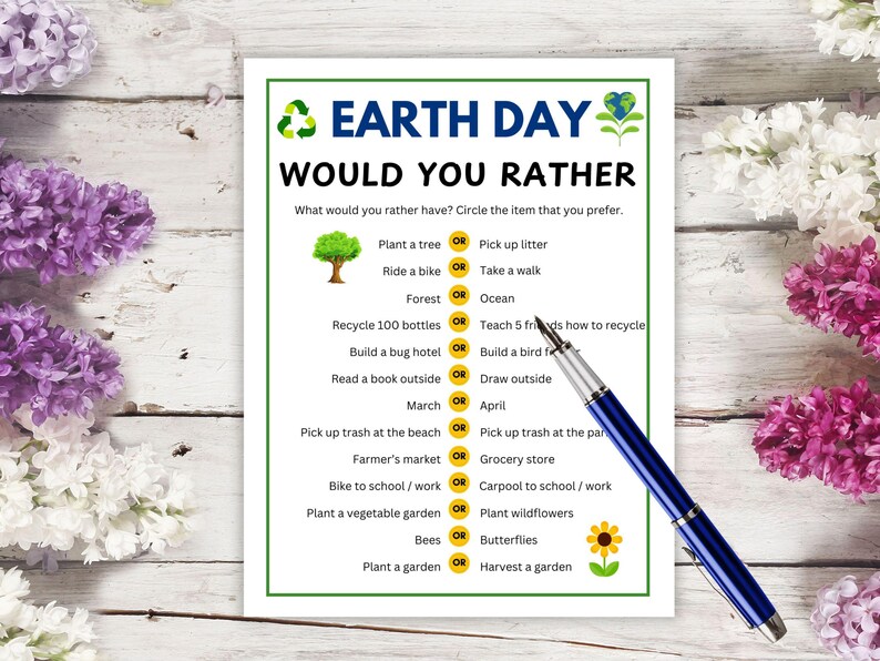 Earth Day Would You Rather Printable Game for Kids & Adults | Classroom ...