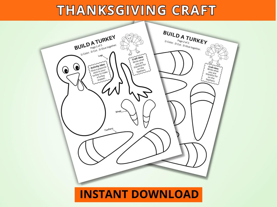 Build A Turkey Craft: Thanksgiving Kid's Activity (digital Download) - Etsy