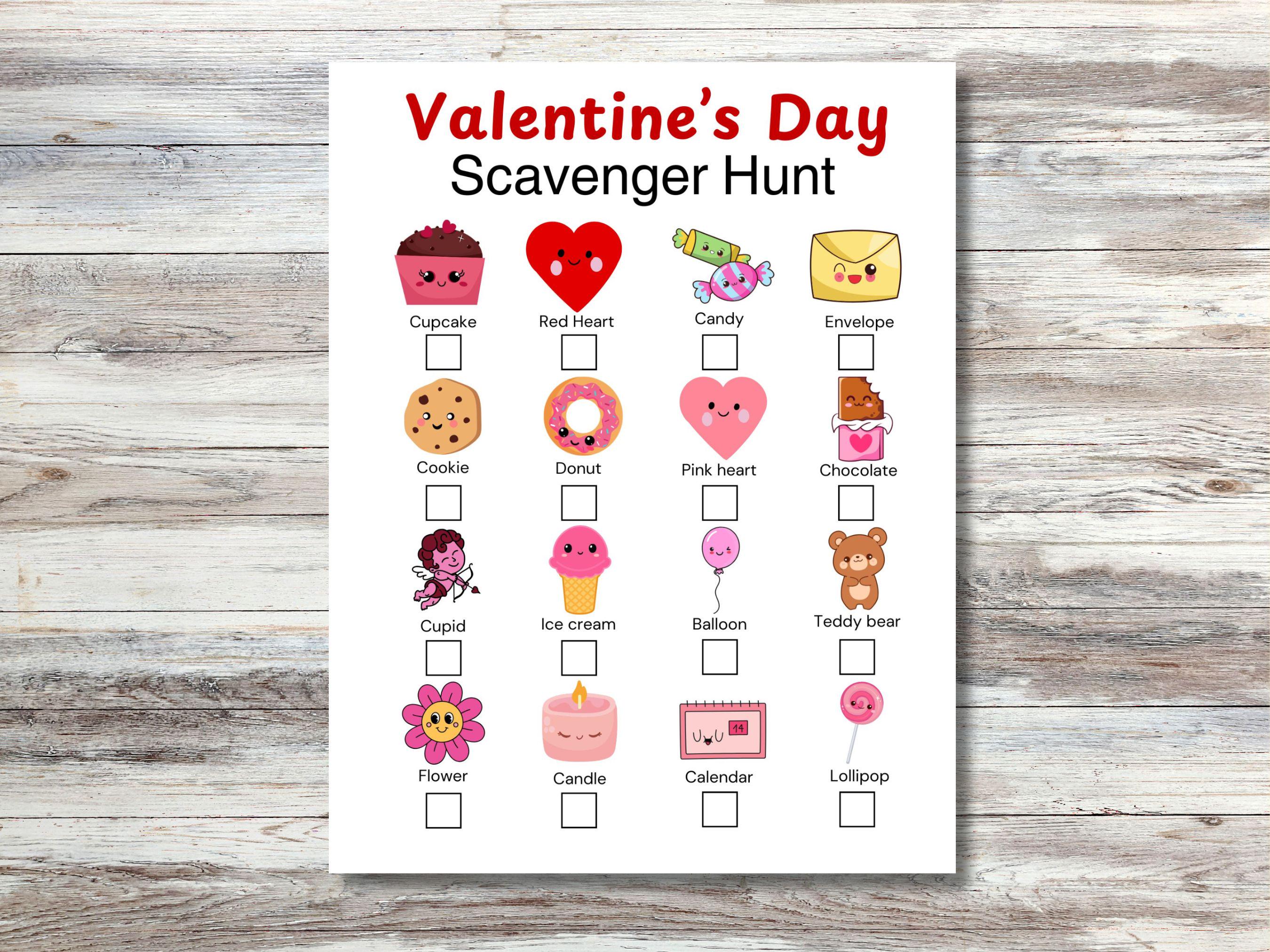 Valentine's Day Scavenger Hunt, Valentine's Day Game, Valentine's Day ...